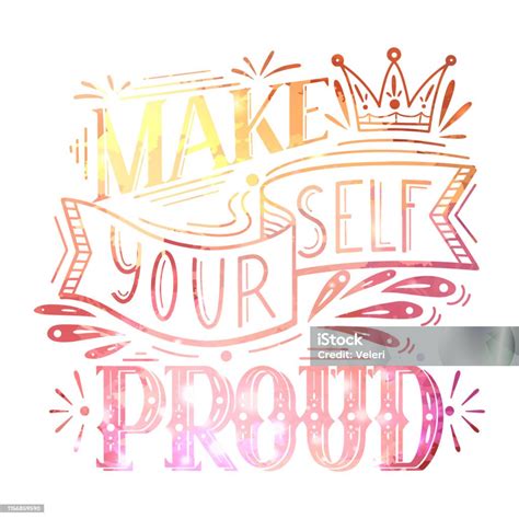 자신을 자랑스럽게 만드십시오 수채화 문자 원래 구성 핑크 수채화 스플래시와 영감 따옴표 긍정적 인 문구 슬로건 서예 대화 풍선 문자 기호에 대한 스톡 벡터 아트 및 기타