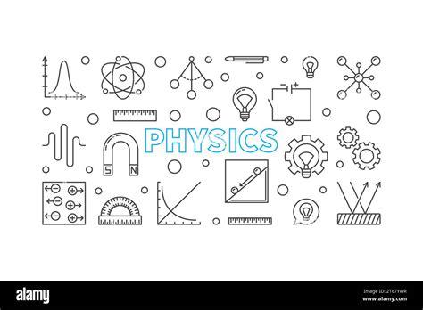 Physics Vector Horizontal Banner Science And Education Concept Illustration In Thin Line Style