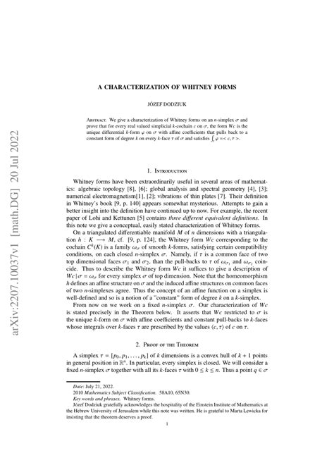 Pdf A Characterization Of Whitney Forms