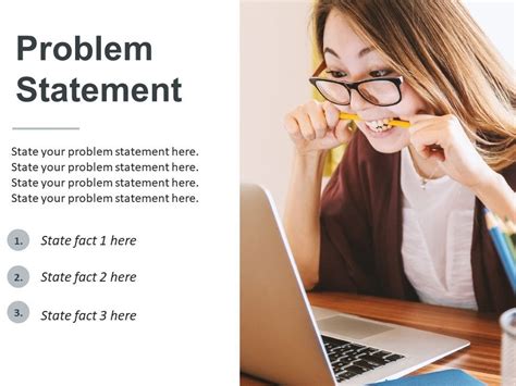 Problem Statement Slide With Woman And Laptop Presentation PowerPoint Diagrams PPT Sample