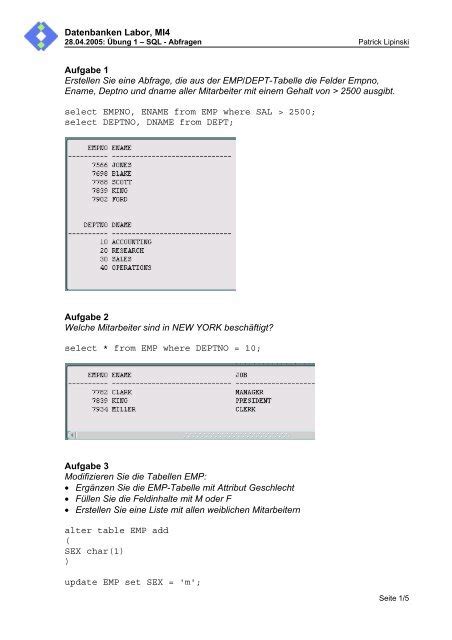 Sql Abfragen In Oracle Patrick Lipinski