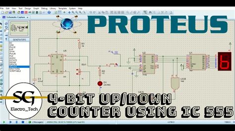 4 Bit Updown Counter Using Ic 555 L Proteus Software Youtube