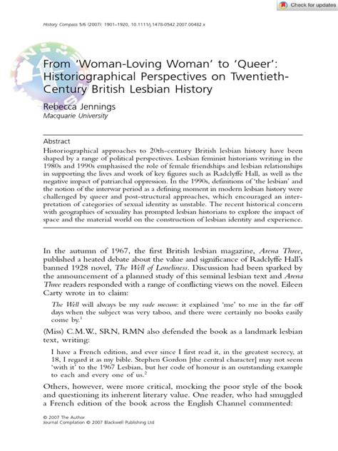 History Compass 2007 Jennings From Woman Loving Woman To Queer