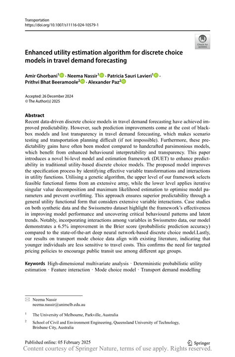 Pdf Enhanced Utility Estimation Algorithm For Discrete Choice Models In Travel Demand Forecasting