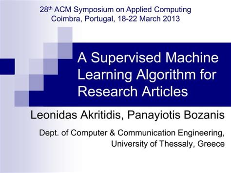 A Supervised Machine Learning Algorithm For Research Articles Ppt