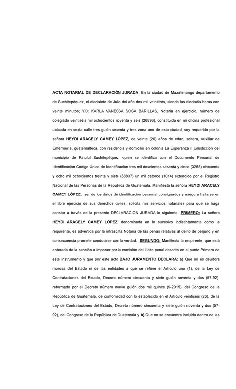 Declaracion Jurada Contratista Del Estado Heidy Aracely Derecho