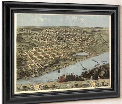 Bird S Eye View Of The City Of Omaha Nebraska 1868 Vintage Framed Map