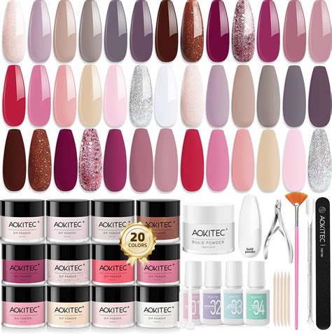 Aokitec 8 Colors Dip Powder Nail Kit White Black Dip
