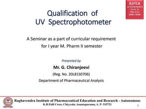 Qualification Of Uv Visible Spectrophotometer Ppsx Chemistry Science