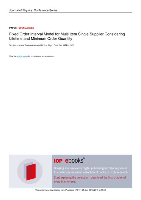 Pdf Fixed Order Interval Model For Multi Item Single Supplier Considering Lifetime And Minimum