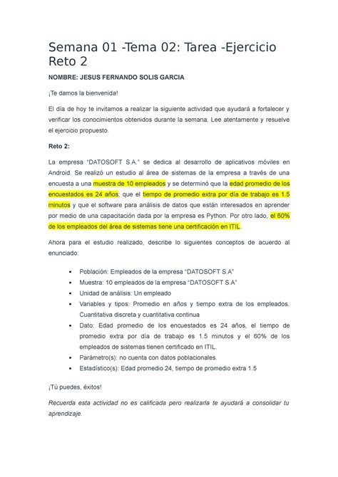 Semana 01 Tema 02 Tarea Ejercicio Reto 2 Semana 01 Tema 02 Tarea