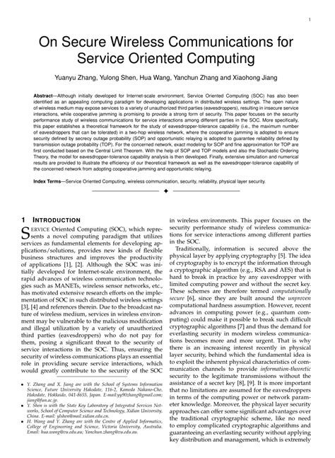Pdf On Secure Wireless Communications For Service Oriented Computing