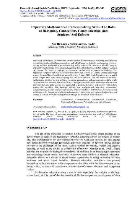 Pdf Improving Mathematical Problem Solving Skills The Roles Of Reasoning Connections