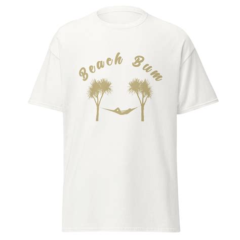 Beach Bum Mens Classic T Shirt Palm Trees Hammock Design Soft Cotton