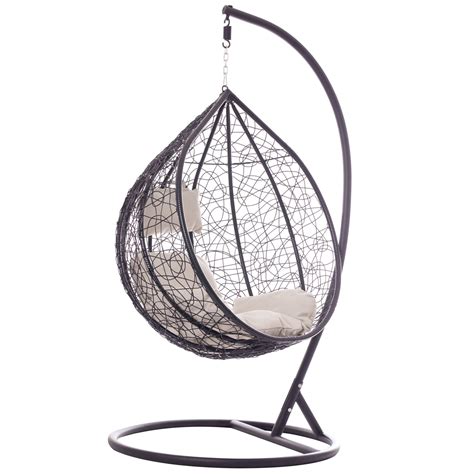 Balansoar Cuib Metal Si Ratan 105x113x72cm Marime L Culoare Negru Perna Bej Deschis Emagro