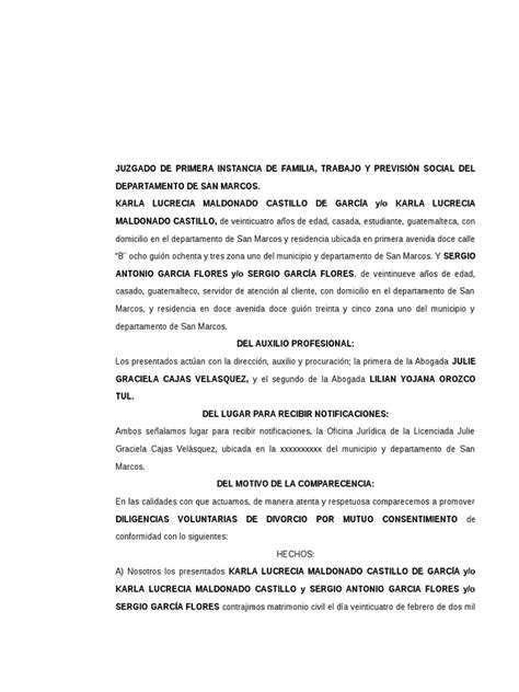 Memorial Divorcio Voluntario Pdf Divorcio Matrimonio