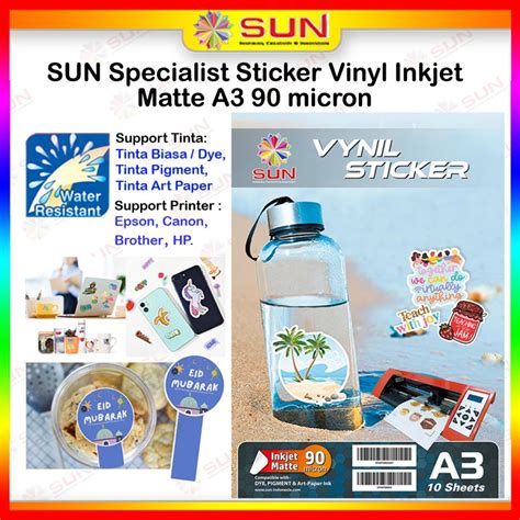 Jual Sticker Vinyl Inkjet Anti Air A3 Kertas SUN Sticker Vinyl Inkjet