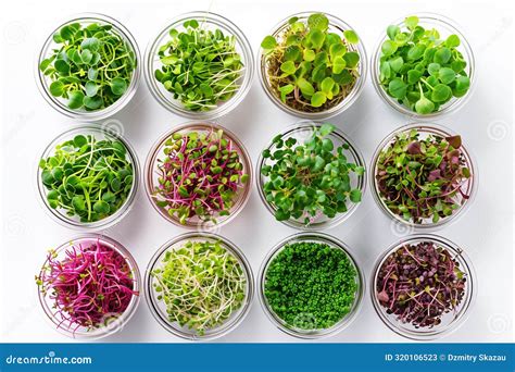Assorted Fresh Microgreens Varieties In Clear Containers Isolated On