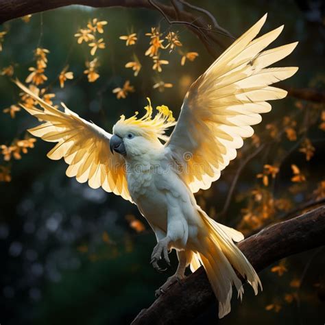 Image Created From Ai A Cockatiel Is Spreading Its Wings On A Branch