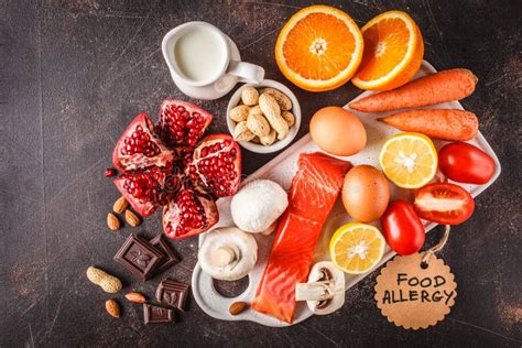 Allergy Food Concept Allergies To Fish Eggs Citrus Fruits Ch Stock