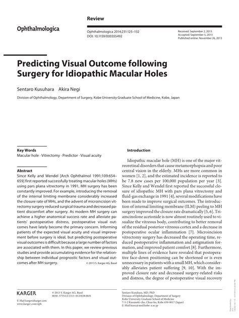 Pdf Predicting Visual Outcome Following Surgery For Idiopathic Macular Holes