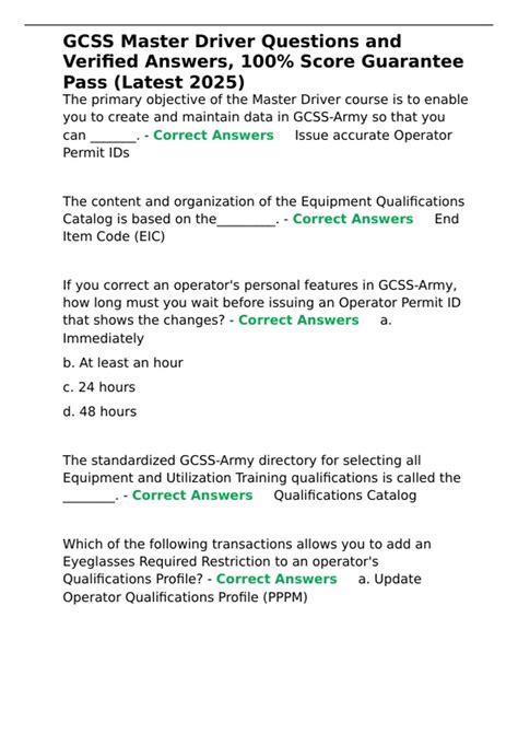 Gcss Master Driver Questions And Verified Answers 100 Score Guarantee Pass Latest 2025