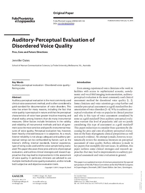 Pdf Auditory Perceptual Evaluation Of Disordered Voice Quality