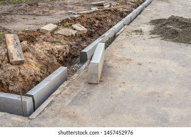 Concrete Curbs Installation Works Road Construction Stock Photo ...