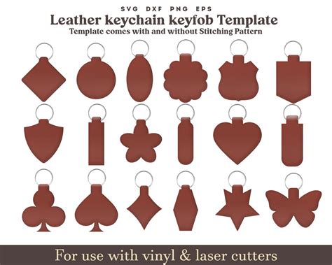 Leather Keychain Key Fob Template Svg Bundle Keychain Svg 18 Set Leather Keychain Shapes With