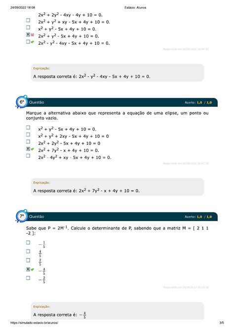 Simulado 2 Geometria Analitica E Algebra Linear Geometria Analítica
