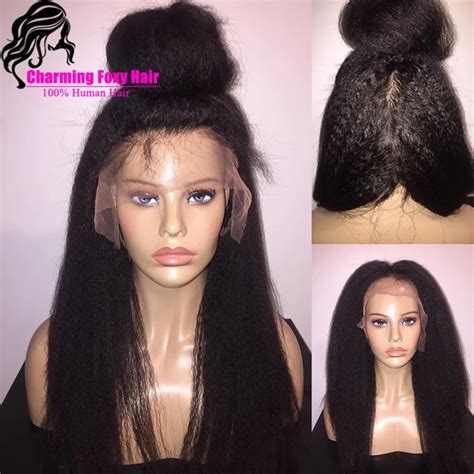 Mongolian Coarse Yaki Straight Full Lace Human Hair Wigs Kinky Straight Density Lace Front