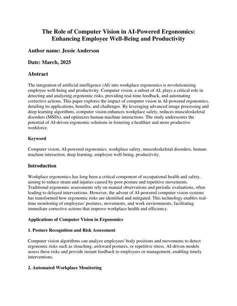 Pdf The Role Of Computer Vision In Ai Powered Ergonomics Enhancing