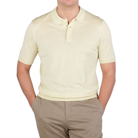 Gran Sasso Muted Yellow Knitted Silk Polo Shirt Baltzar