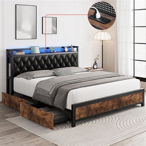Keyluv King Led Bed Frame With Pu Leather Storage Headboard