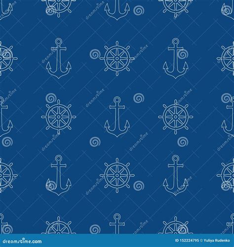 Anchor And Ship Wheel Seamless Pattern Design Vector Nautical Sea