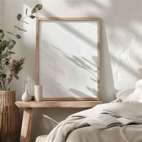Simple Horizontal Picture Frame On Nightstand Mockup Premium Ai