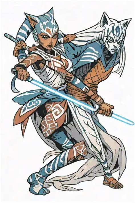 Japanese Ahsoka Tano Fighting Asajj Ventress Tattoo Blackink Ai