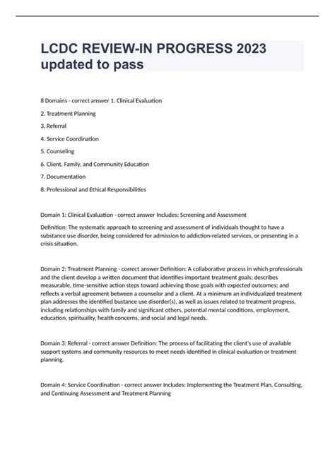 LCDC REVIEW IN PROGRESS Updated To Pass LCDC Stuvia US