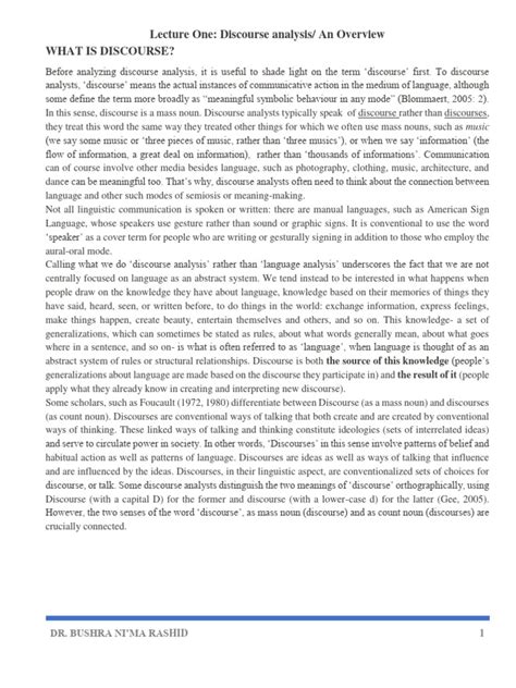 Lecture One Discourse Analysis An Overview What Is Discourse Pdf Linguistics Discourse