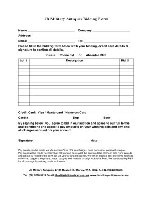 Fillable Online Jb Military Antiques Bidding Form Fax Email Print