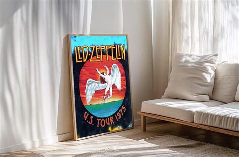 Led Zeppelin 1975 Us Tour Poster Vintage Rock Concert Tour Artwork