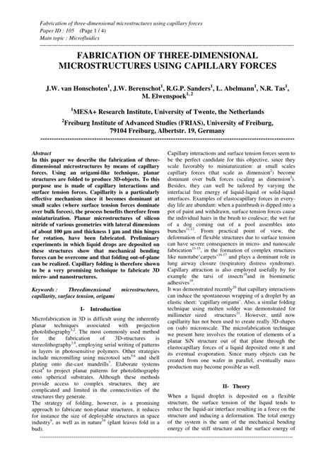Pdf Fabrication Of Three Dimensional Microstructures Using Capillary Forces