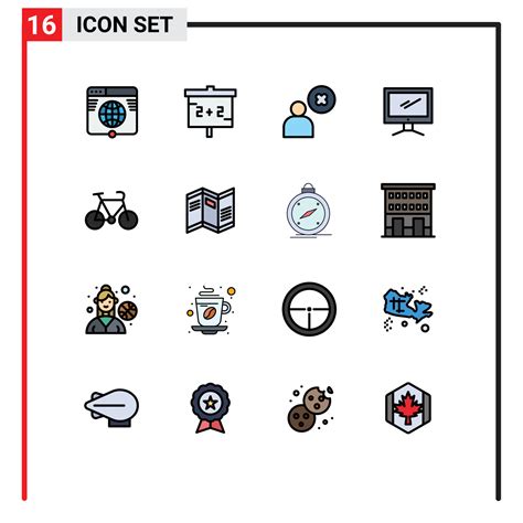 Universal Icon Symbols Group Of 16 Modern Flat Color Filled Lines Of