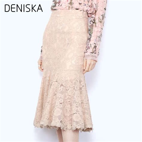 Deniska 2018 Autumn Vintage Mermaid Skirts Womens High Waist Lace Skirt