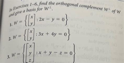 solved in exercises 1 6 find the orthogonal complement w⊥