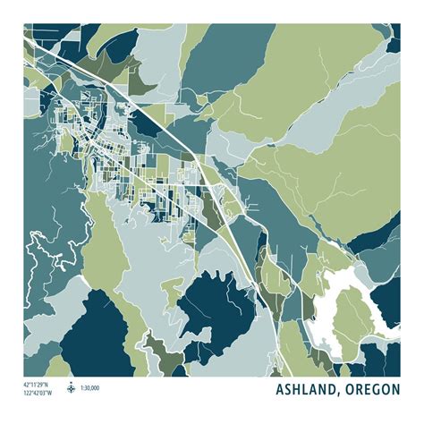 Ashland Oregon Mosaic Map Instant Download Oregon Map Art Digital
