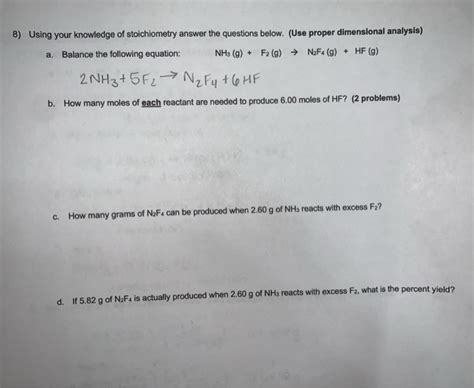 Solved 8 Using Your Knowledge Of Stoichiometry Answer The
