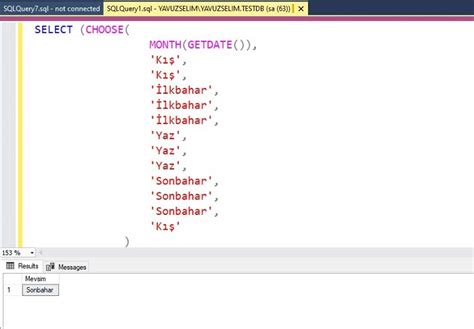 Sql Serverda Choose Fonksiyonunu Kullanarak Mevsim Bilgisini Getirmek