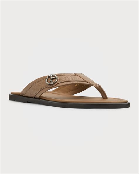 Giorgio Armani Mens Leather Logo Flip Flop Sandals Neiman Marcus