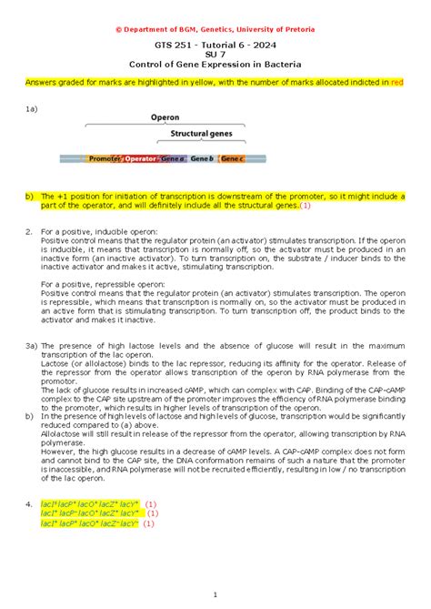 TUT 6 MEMOTUT 6 MEMO Department Of BGM Genetics University Of Pretoria 1 GTS 251